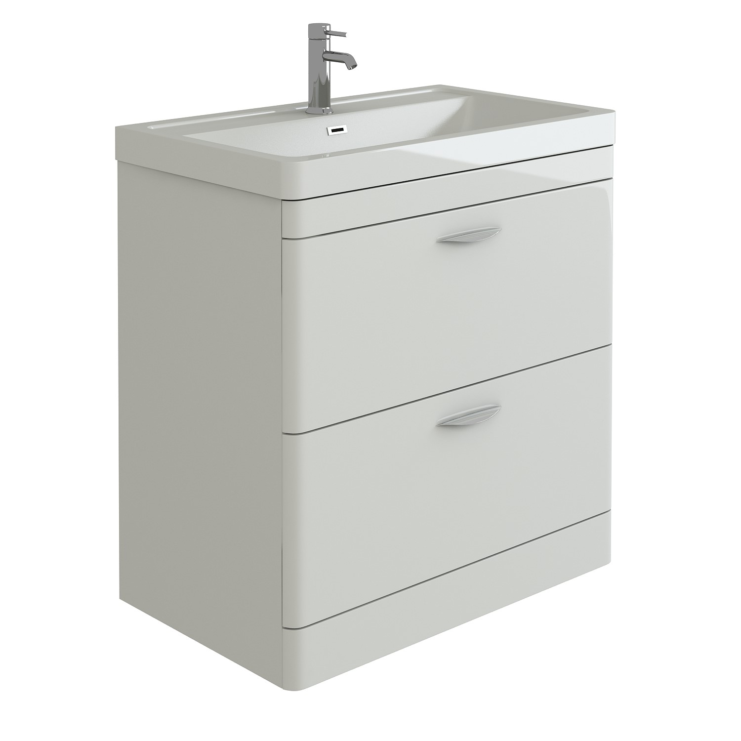 800mm Floor Standing Unit and Polymarble Basin White Gloss- (Apollo ...