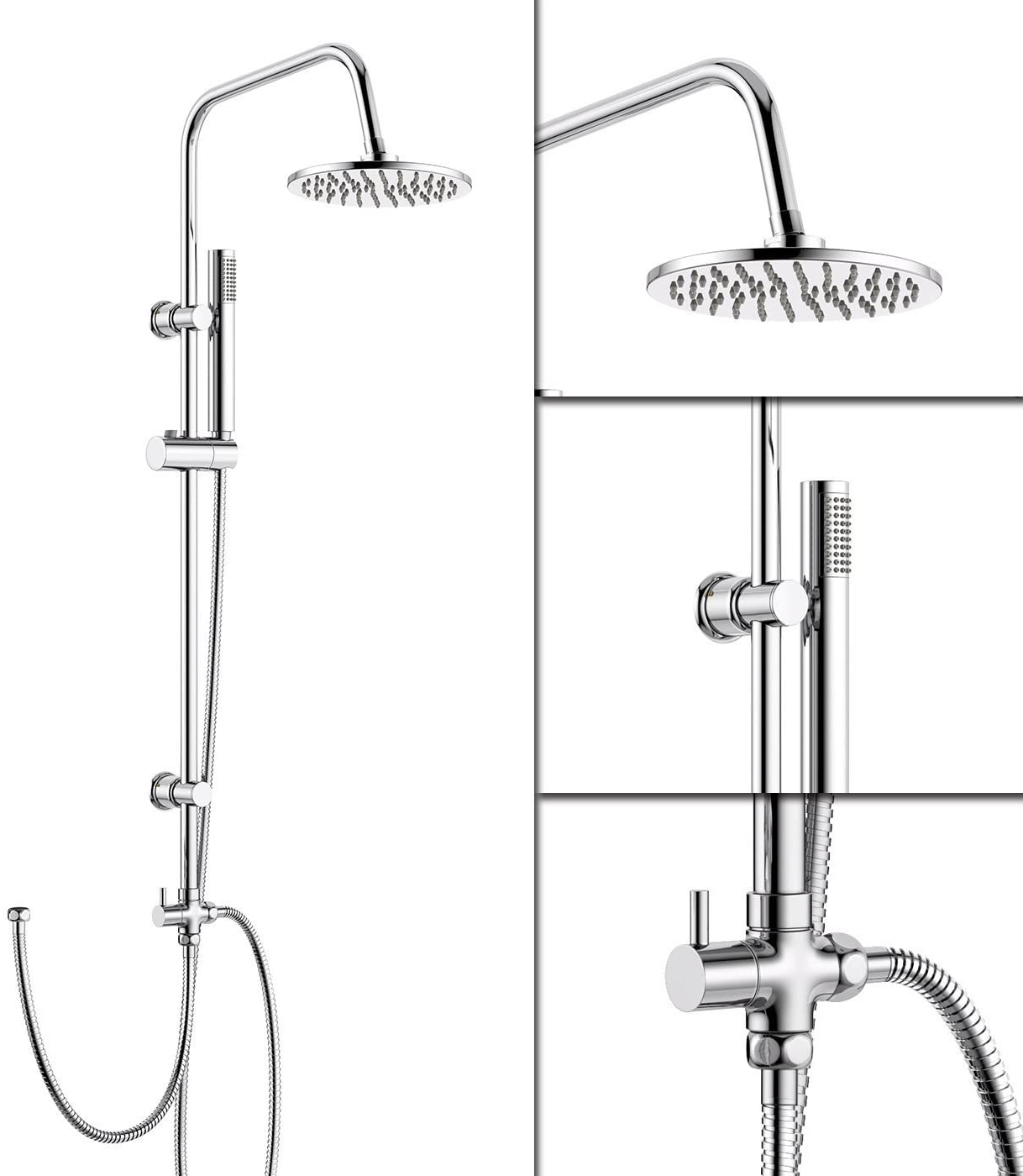 Bathroom Thermostatic Mixer Shower Bath Riser Rail Exposed Valve Round ...